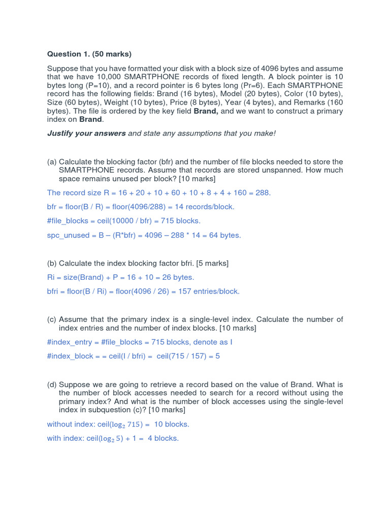 Assignment3 Solution 2024 | PDF | Database Index | Computer Architecture