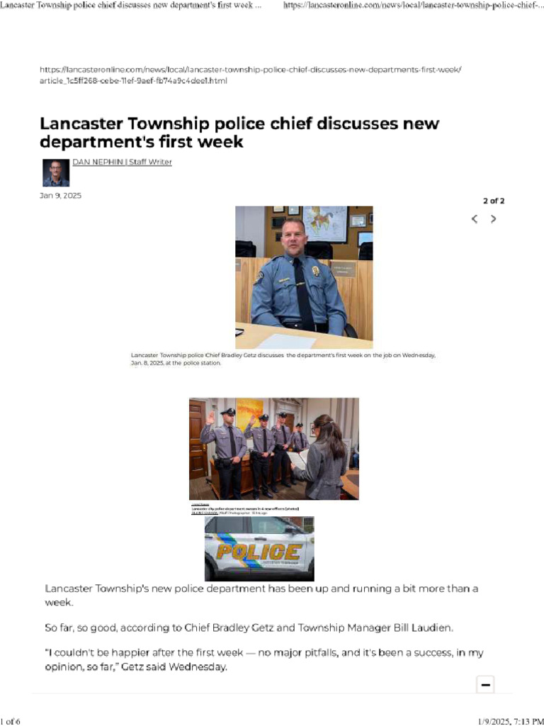 Lancaster Township Police Chief Discusses New Department's First Week _ Local News ...