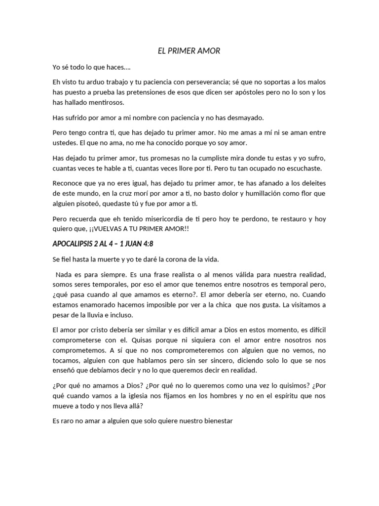 EL PRIMER AMOR (Reflexión) | PDF