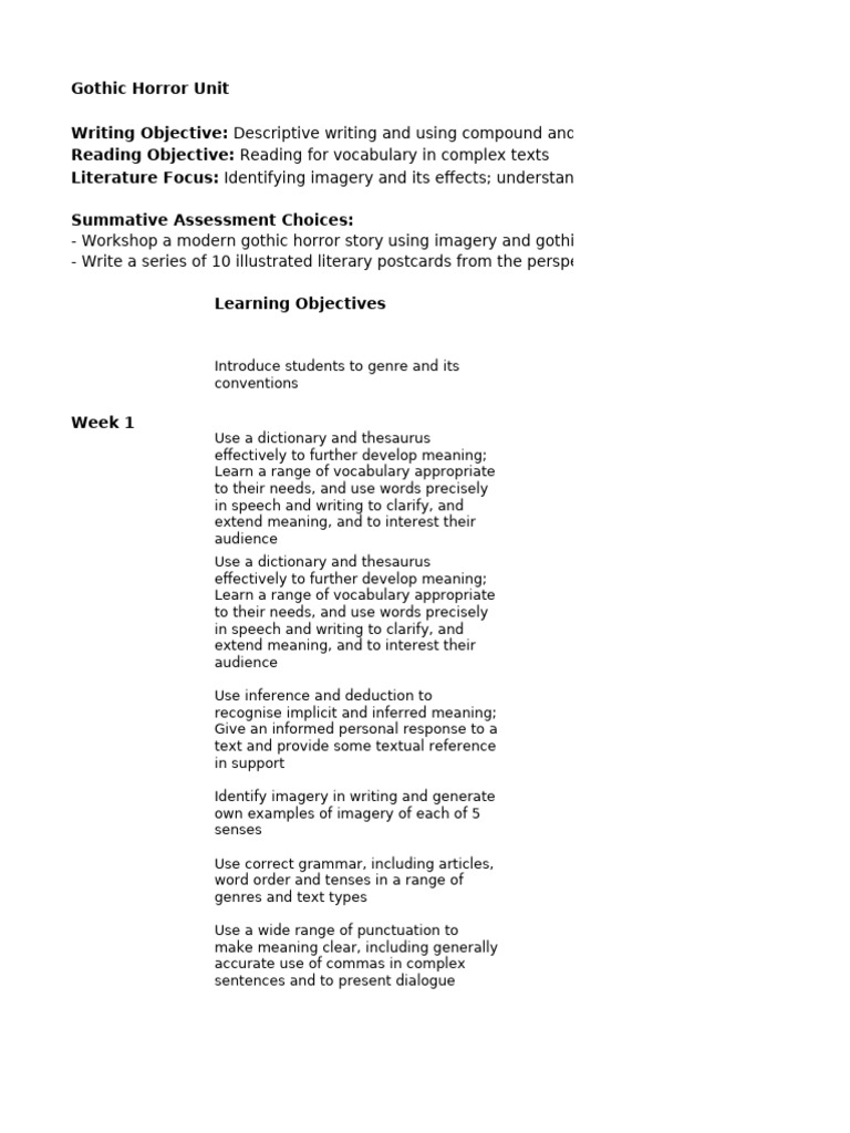 gothic-horror-unit-plan-1 | PDF | Vocabulary | Genre
