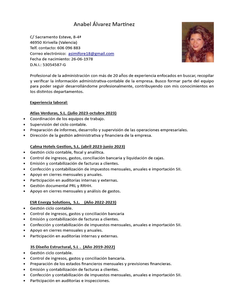 Curriculum Anabel Álvarez | PDF | Auditoría | Contabilidad