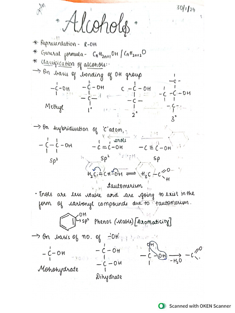 Alcohols Notes | PDF