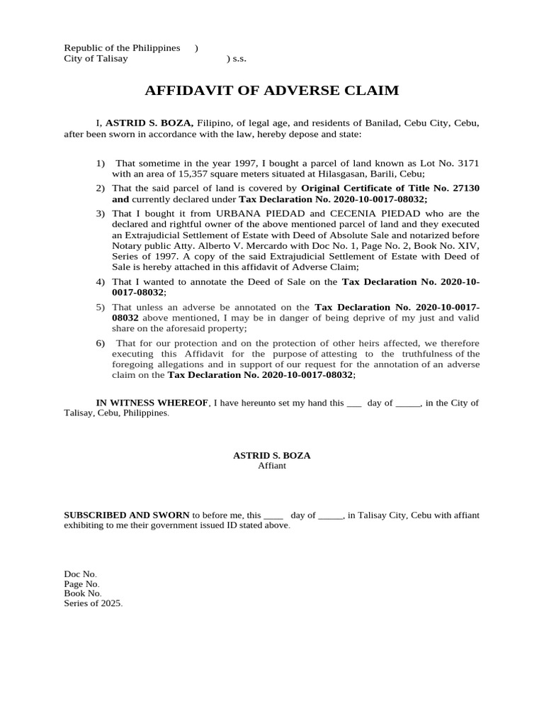 ADVERSE CLAIM - Rhea | PDF