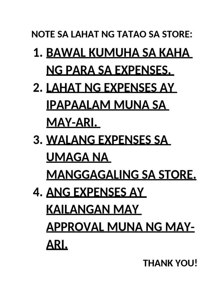 Note Sa Lahat NG Tatao Sa Store | PDF