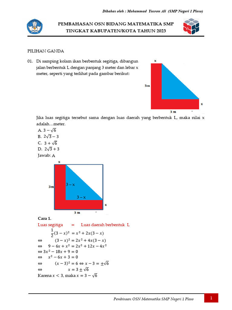 Pembahasan OSK Matematika SMP 2023 | PDF