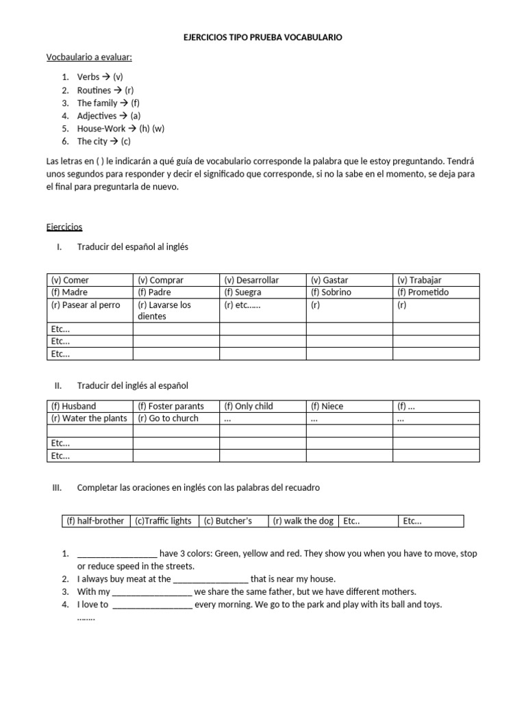 EJERCICIOS TIPO PRUEBA VOCABULARIO | PDF