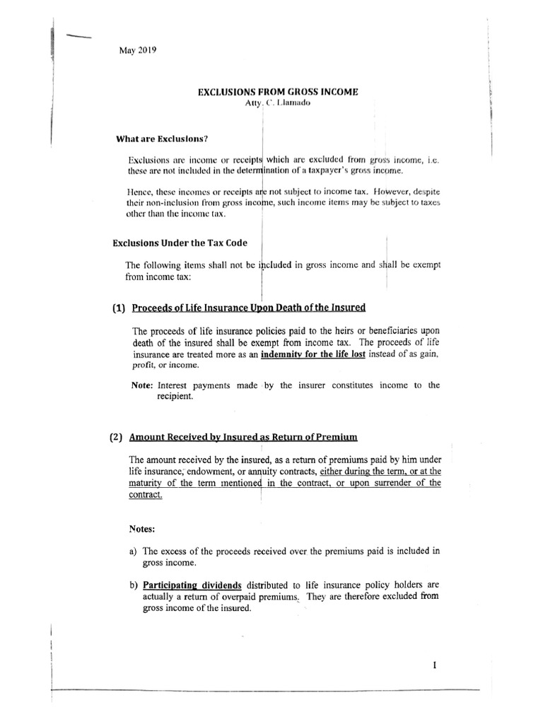 Exclusions From Gross Income | PDF