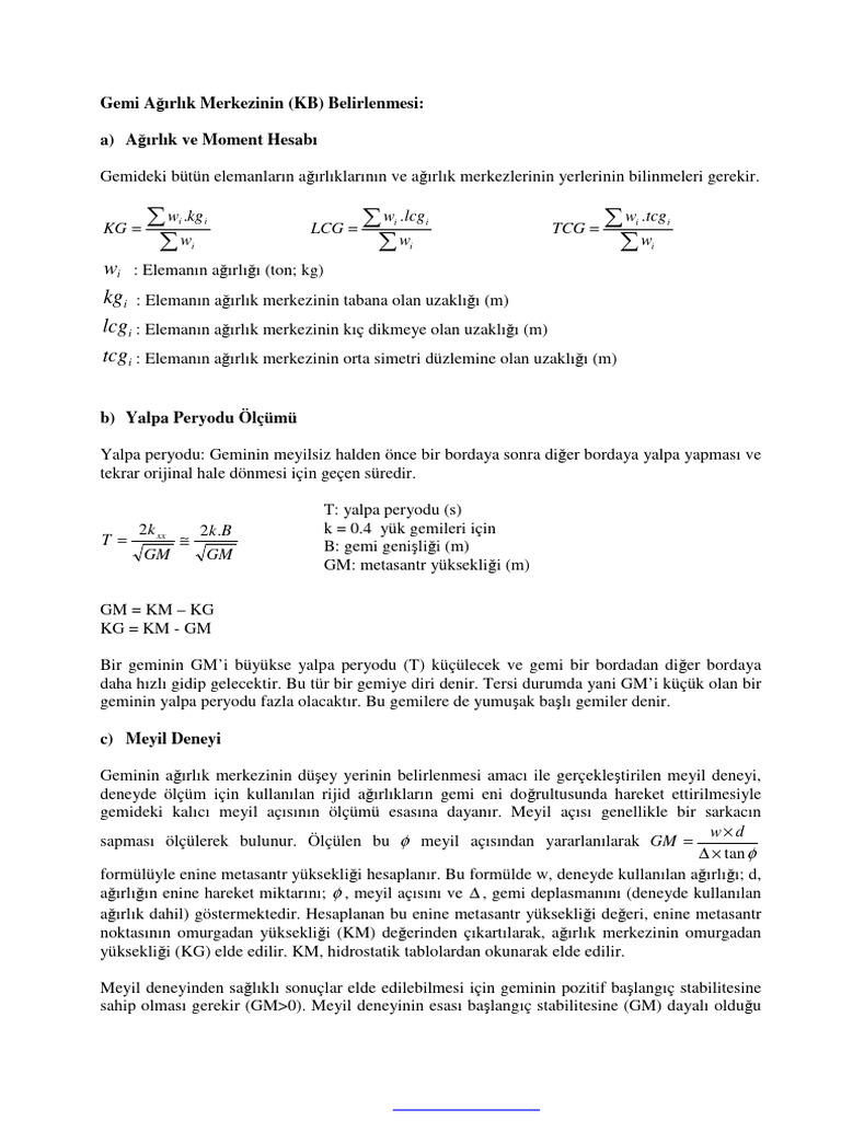 6. Gemi Agirlik Merkezinin Belirlenmesi Meyil Deneyi | PDF