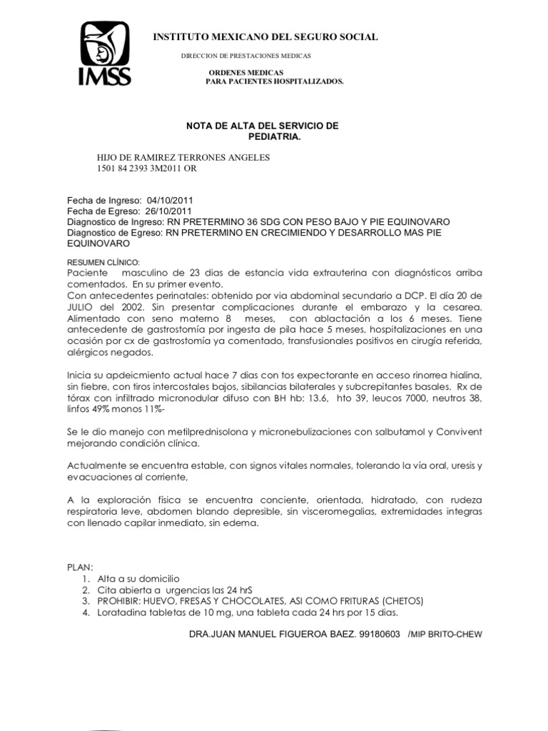 Notas de alta médica de pacientes pediátricos tratados por intoxicación ...