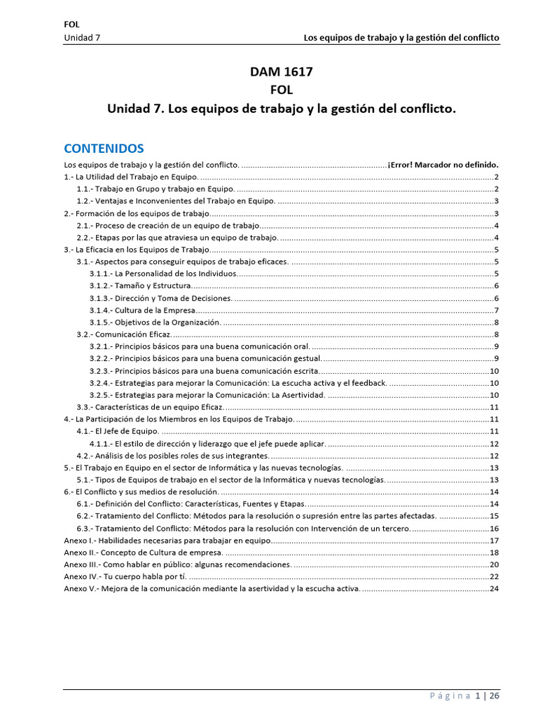 FOL Tema 7 Resumen - Los Equipos de Trabajo y La Gestión Del Conflicto | PDF | Comunicación ...