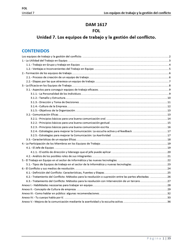 FOL Tema 7 - Los Equipos de Trabajo y La Gestión Del Conflicto | PDF | Business | Comunicación