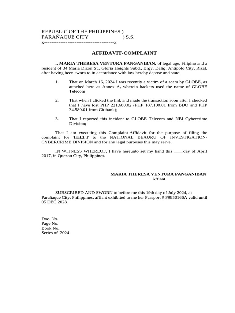 Affidavit of Complaint For Theft | PDF