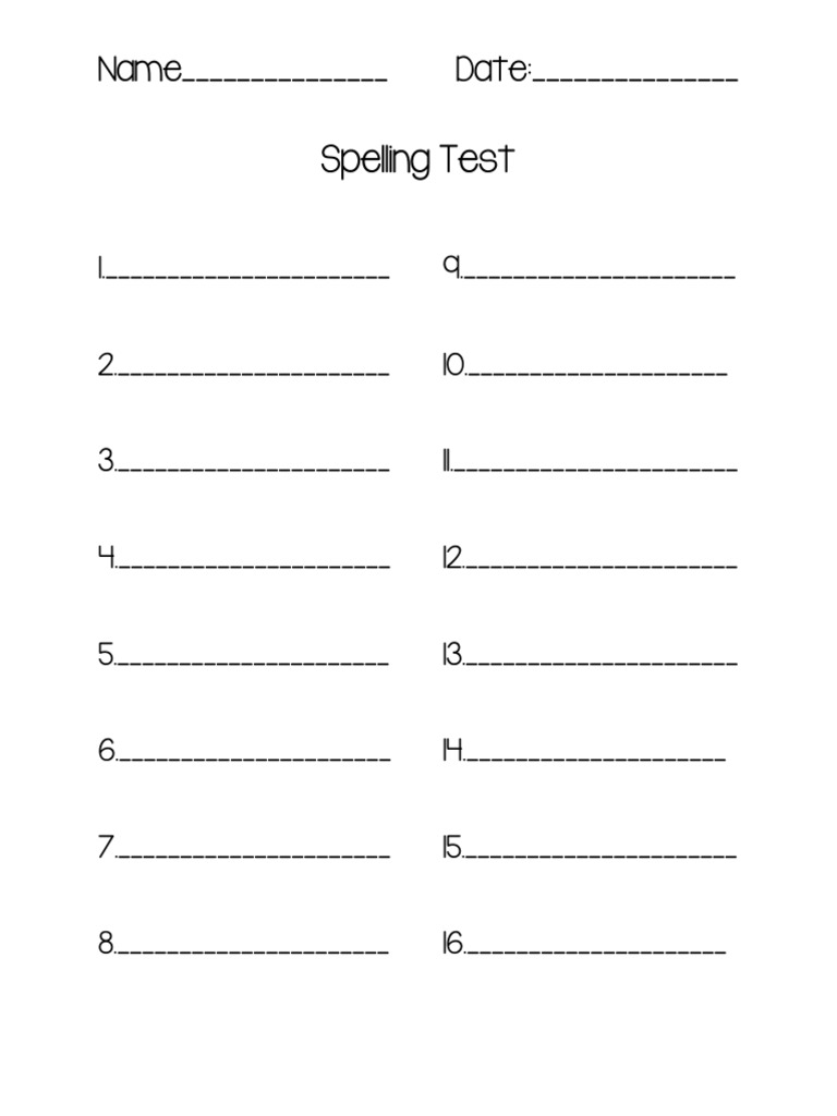 Spelling Test: Name - Date | PDF
