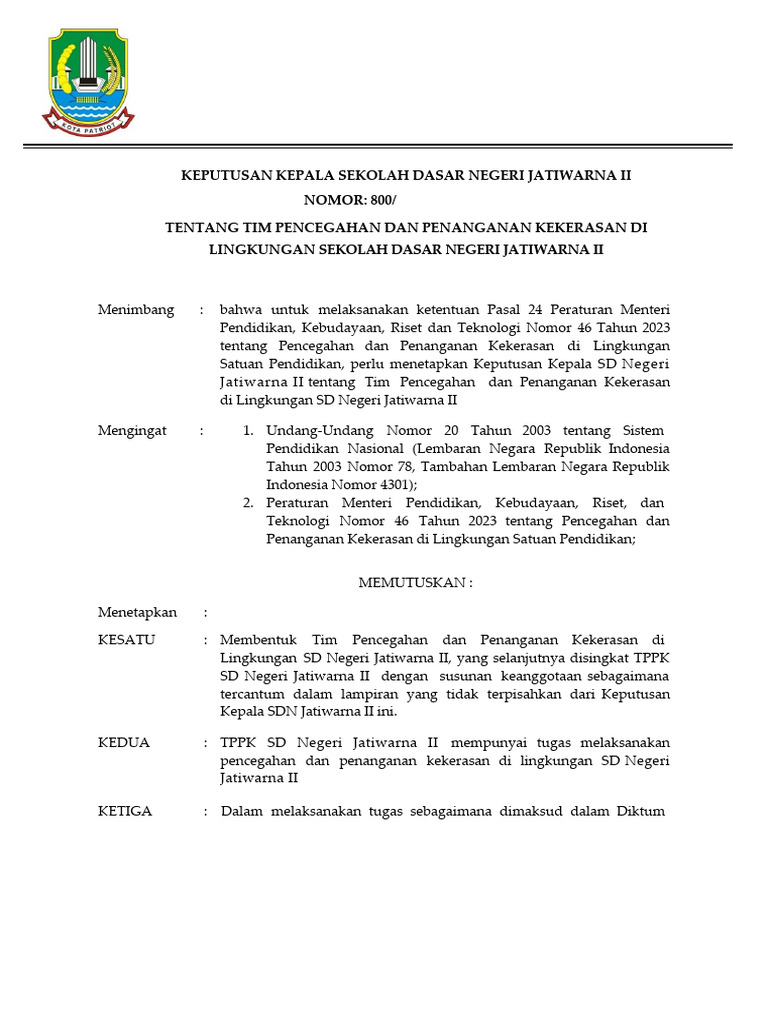 Tim Pencegahan Kekerasan SD Jatiwarna II | PDF