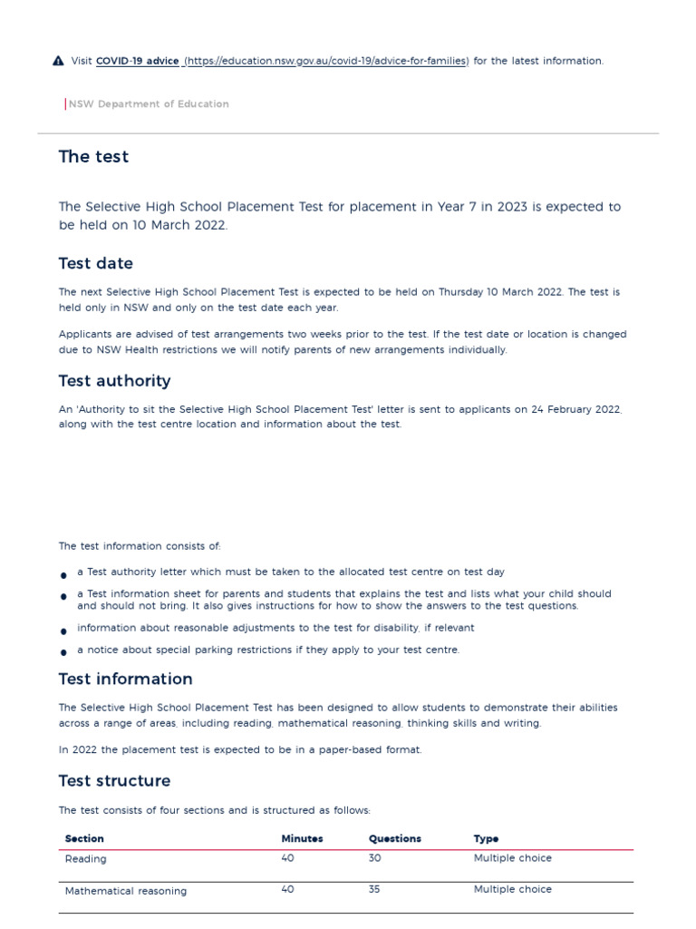 NSW Selective Test 2023 Overview | PDF | Multiple Choice | Thought