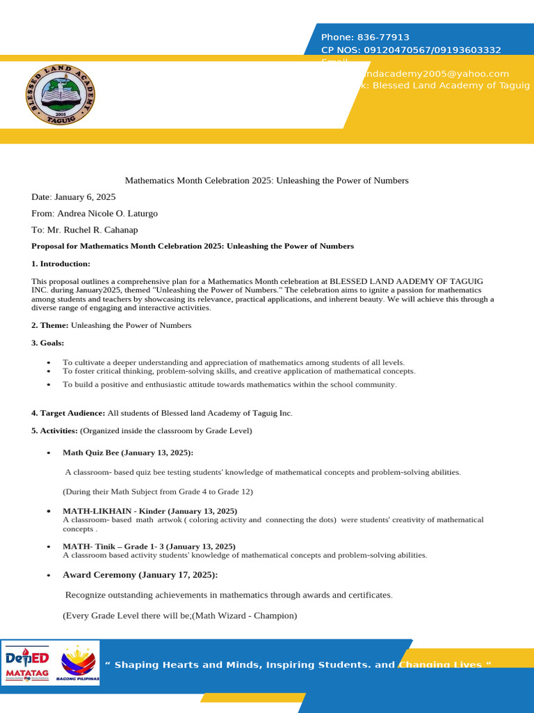 Mathematics Month 2025 Celebration Plan | PDF | Mathematics | Human ...