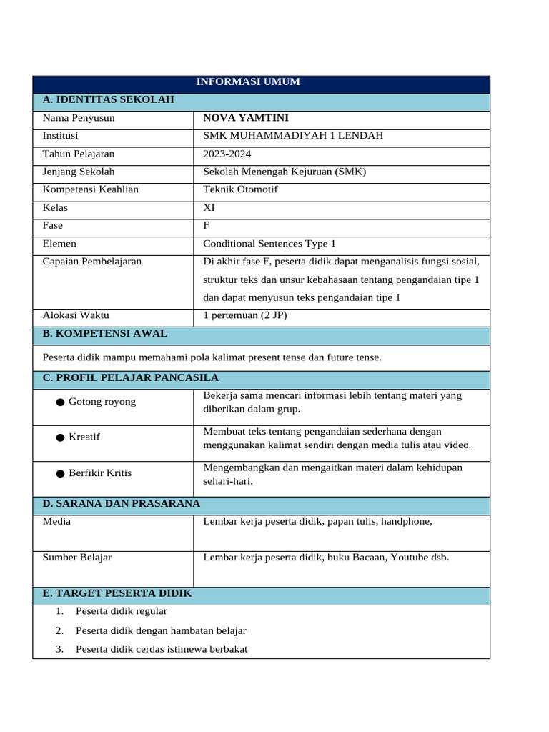 Modul Ajar Conditional Sentences | PDF