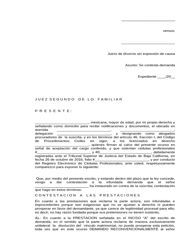 Formato De Demanda Divorcio Incausado