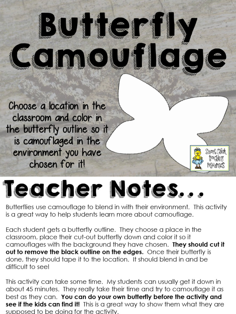 Classroom Butterfly Camouflage Activity | PDF | Camouflage | Mimicry
