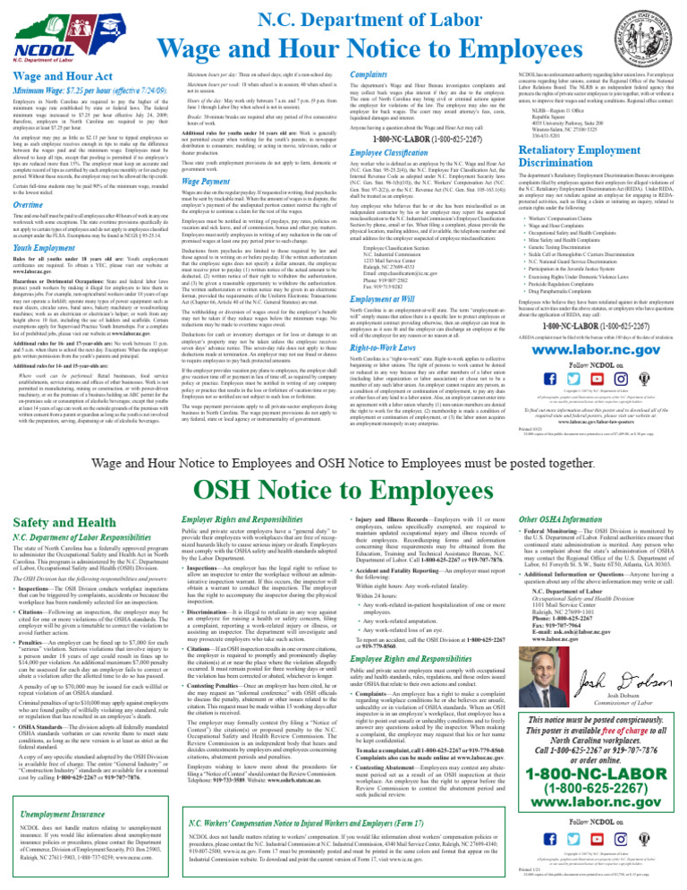 North Carolina Wage and Hour Guidelines | PDF | Occupational Safety And ...