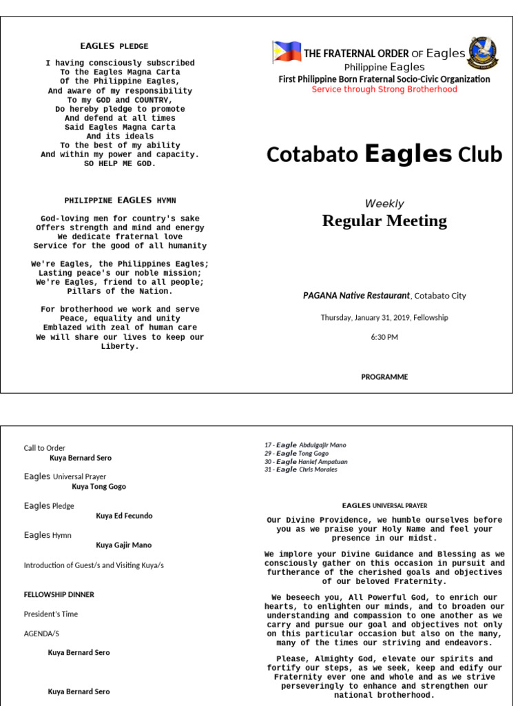 Eagles Pledge and Universal Prayer | PDF | Religious Belief And Doctrine
