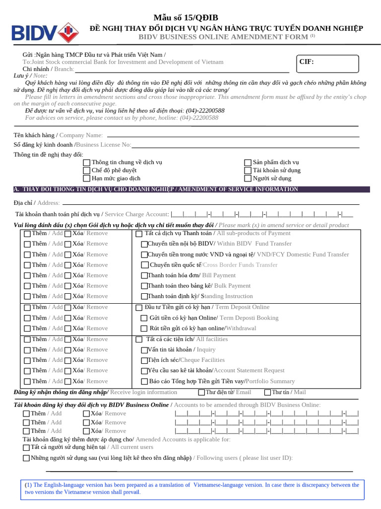 Bieu Mau 15 de Nghi Thay Doi Dich Vu | PDF