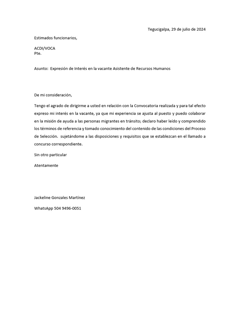 Carta de Expresiòn de Interes JMGM ACDI VOCA | PDF