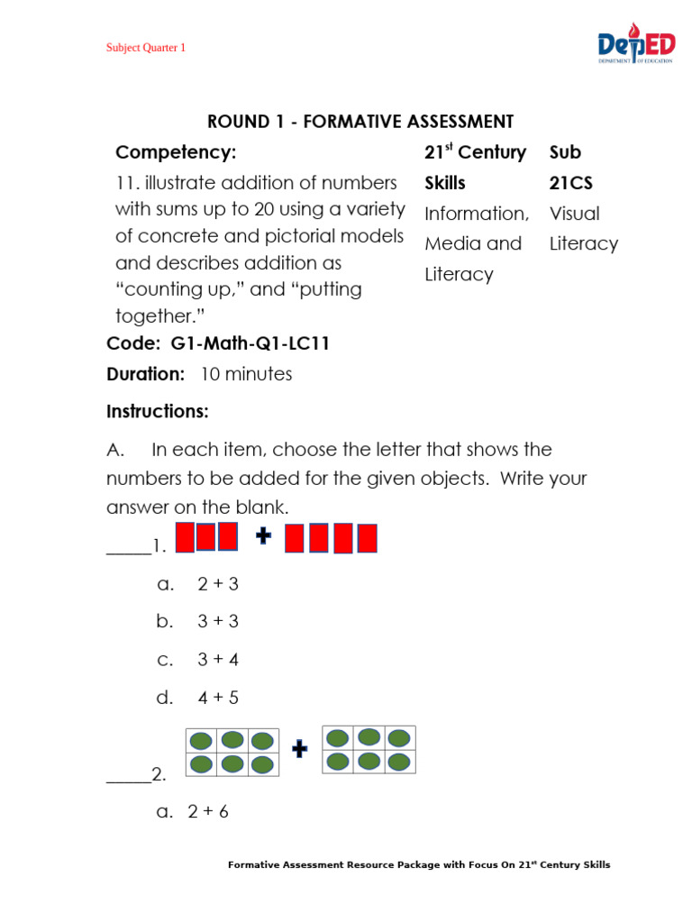 G1_Math_LC11_Q1 | PDF | Literacy | Learning