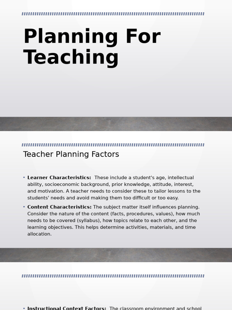 Planning For Teaching | PDF | Teachers | Learning