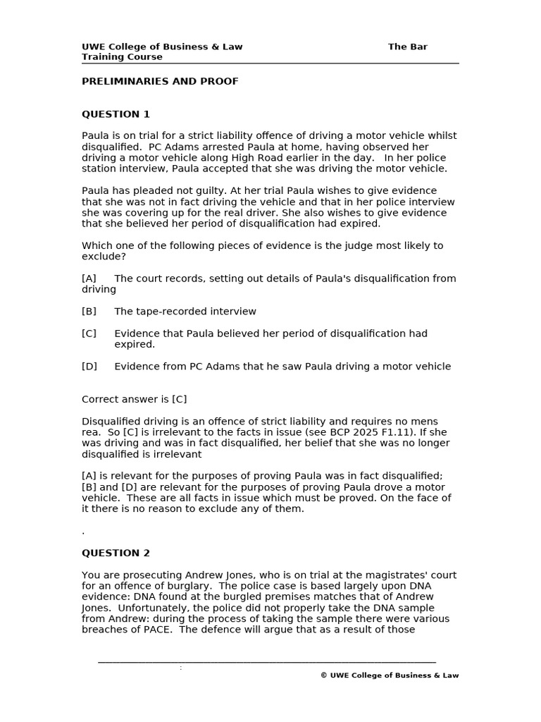 Ev SGS1 Online MCQ&As 2024-25 COMPLETE 25 | PDF | Burden Of Proof (Law ...
