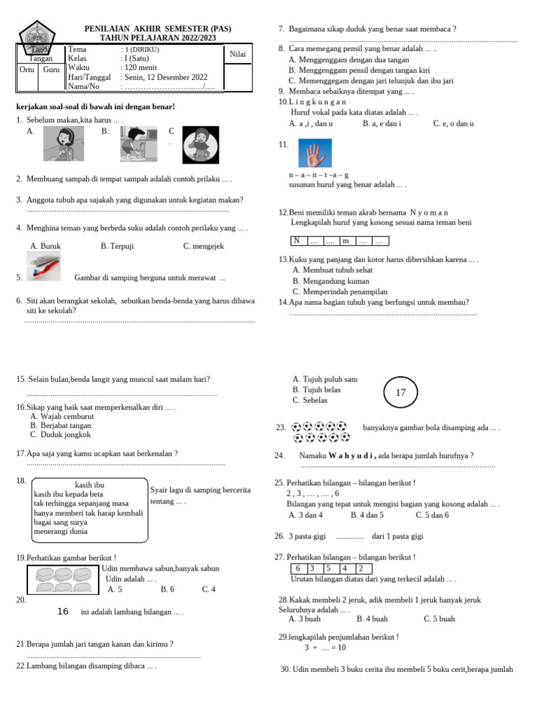 Soal Pas Tema 1 | PDF