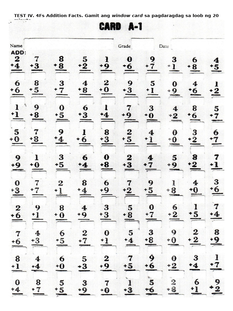 Window Cards Grade 1 A1 S1 | PDF