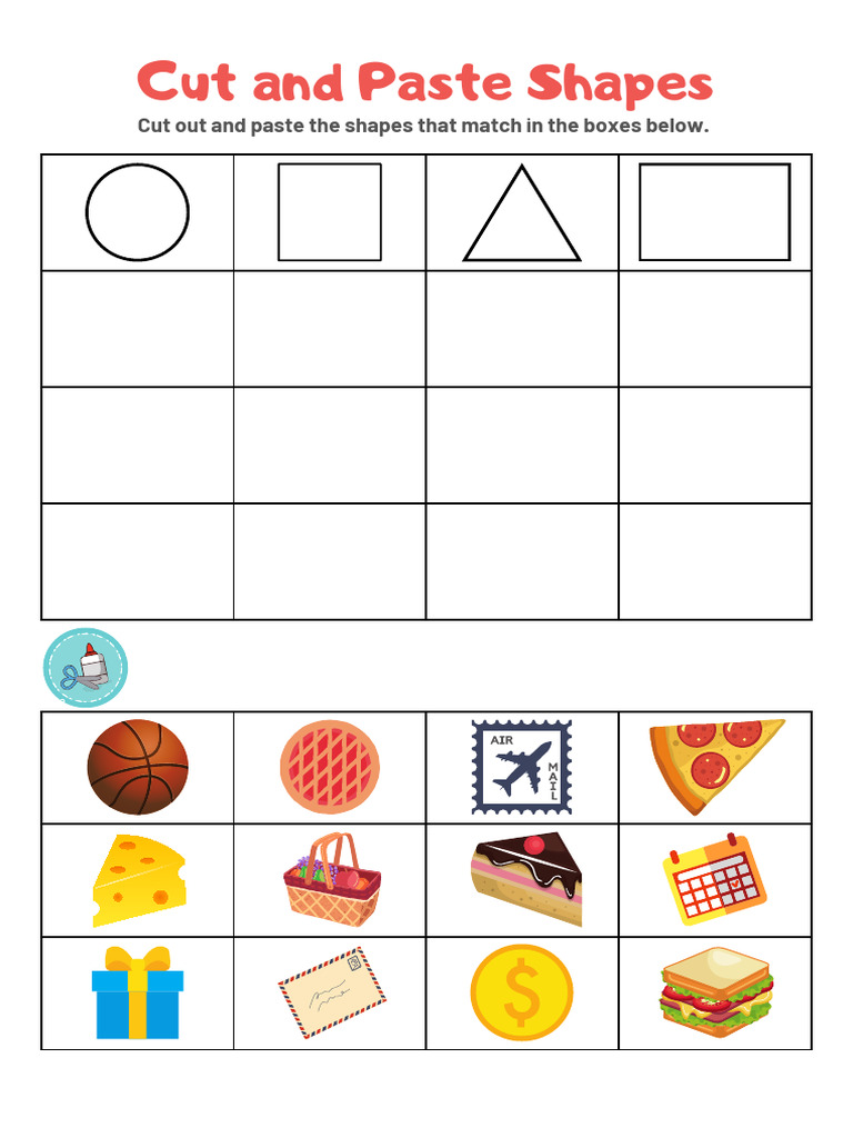 Cut and Paste Shapes Worksheet | PDF