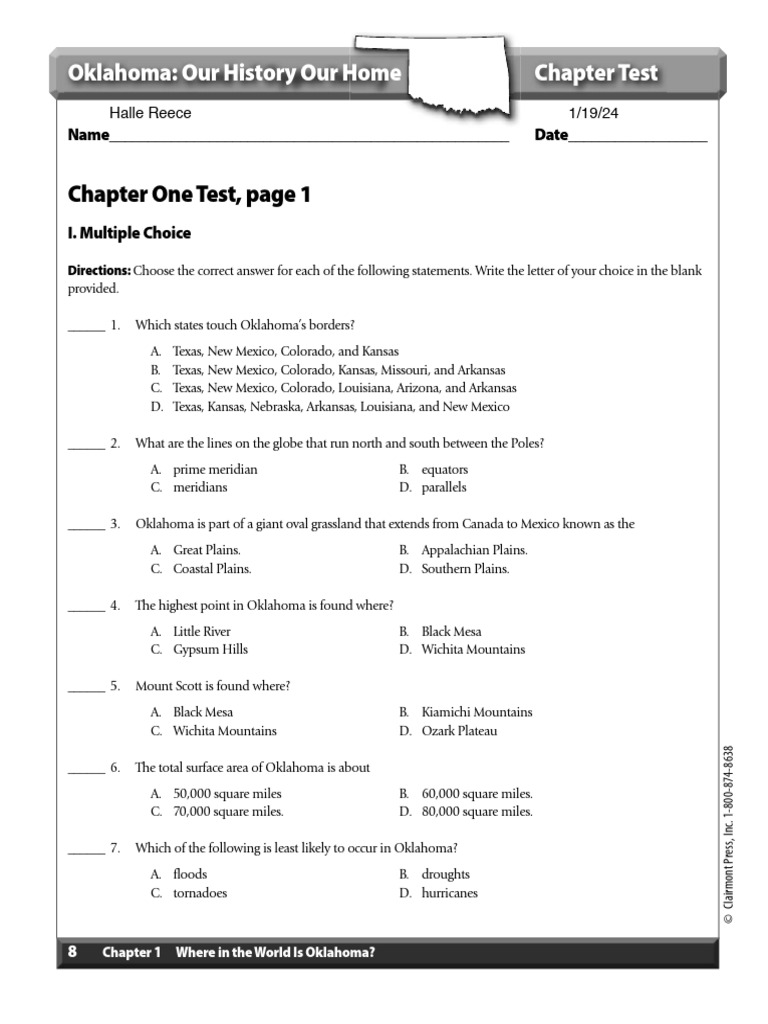 Ch. 1 Quiz | PDF | Great Plains | Oklahoma