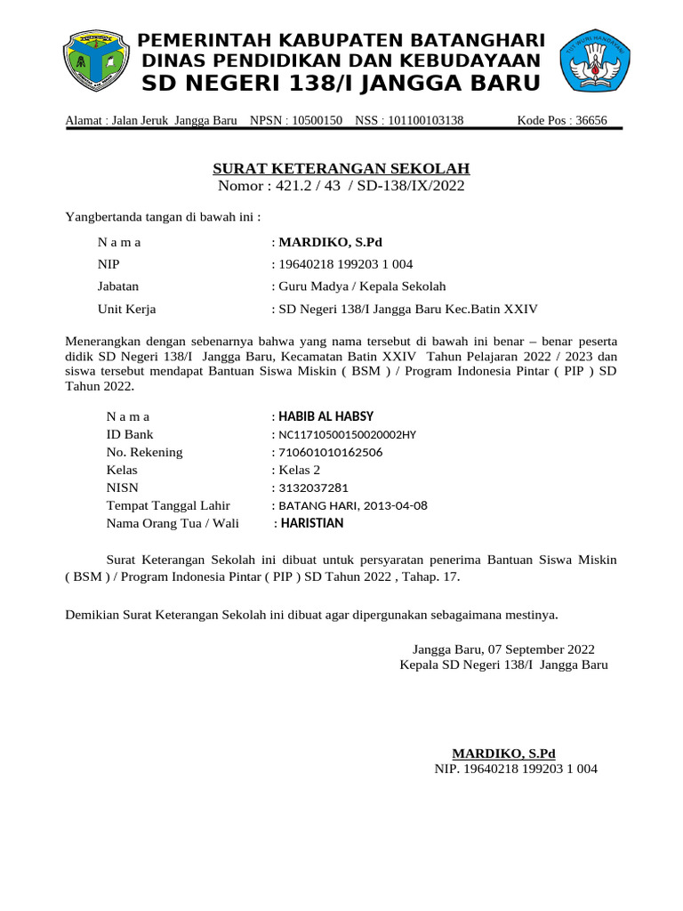 Surat Ket Pip 13 Orang 2021 | PDF