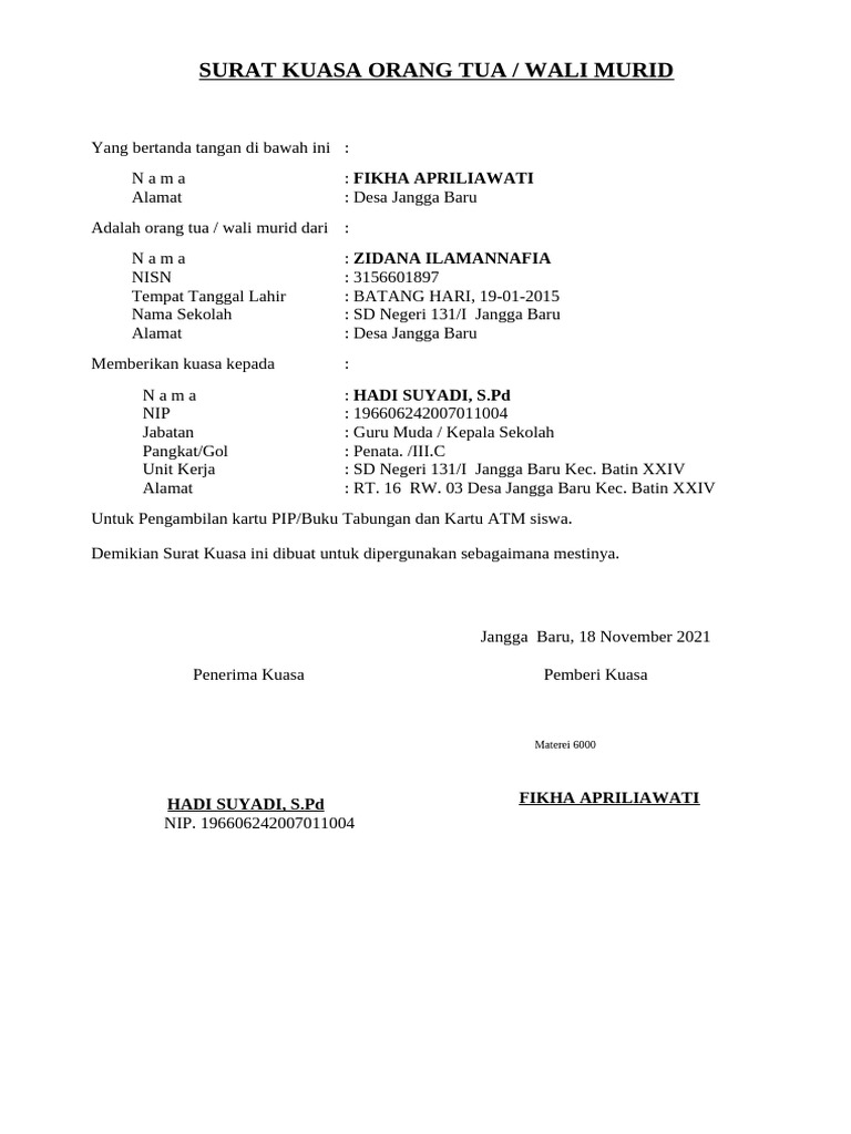 Surat Kuasa Pip 13 Orang 2021 | PDF