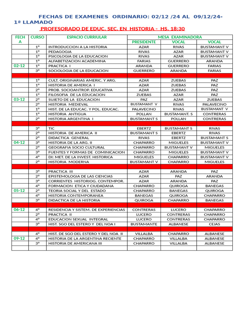 Fechas de Examenes Ordinario Diciembre 2024 Historia 1 Llam | PDF | Cognición | Teoría de la ...