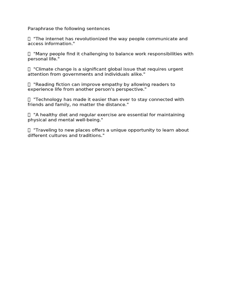 Paraphrasing Exercise | PDF