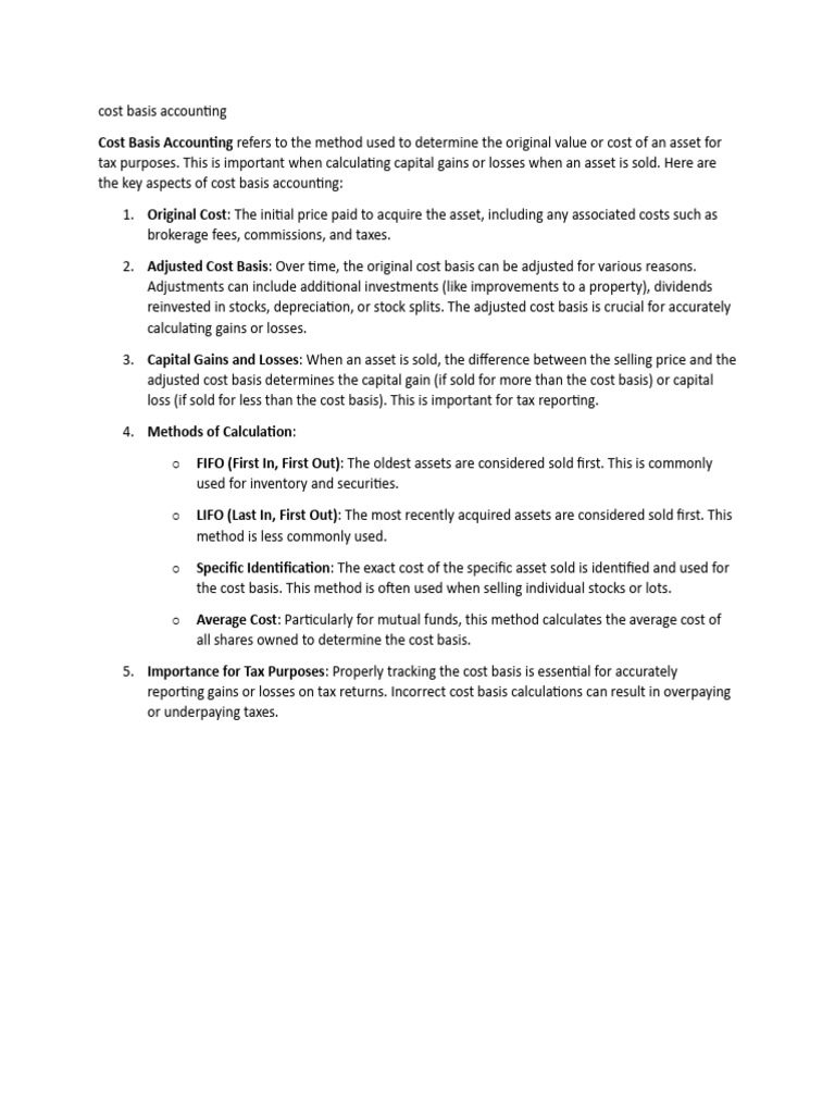 Cost Basis Accounting | PDF