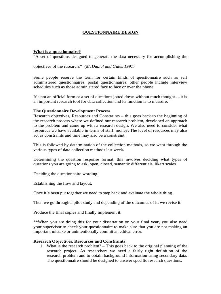 Lecture 6 - Questionnaire Design | PDF | Questionnaire | Sampling ...