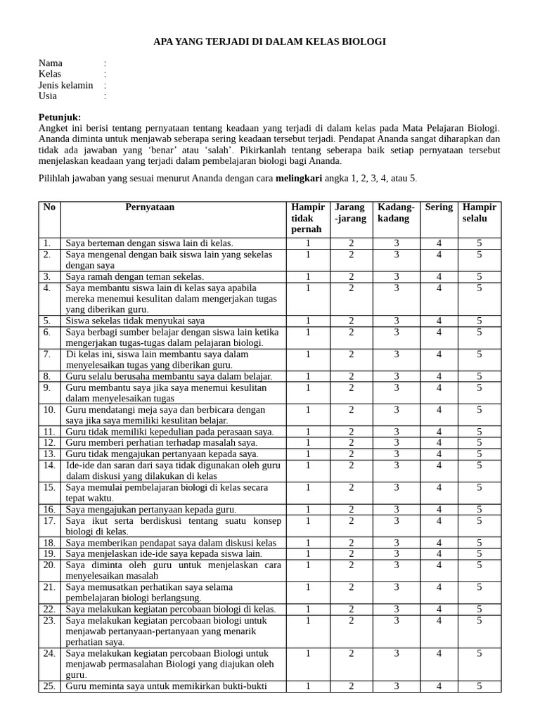 ANGKET LINGKUNGAN BELAJAR NOVA ALIZA - Copy | PDF