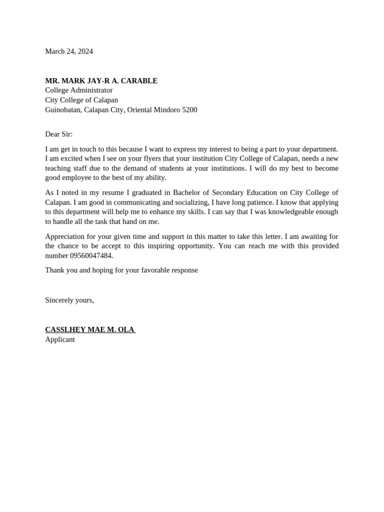 Sample Application Letter | PDF