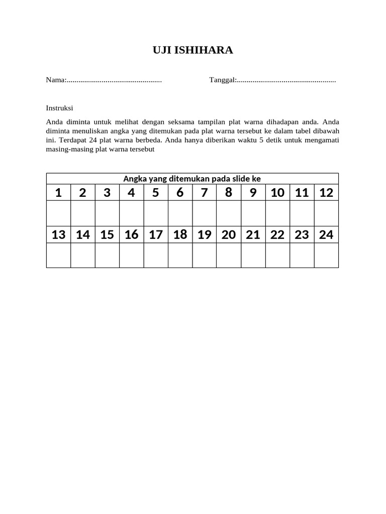 UJI ISHIHARA X Jumlah Peserta | PDF