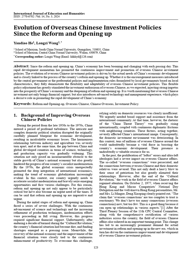 Overseas Chinese Investment Policies Post-Reform | PDF | Chinese ...