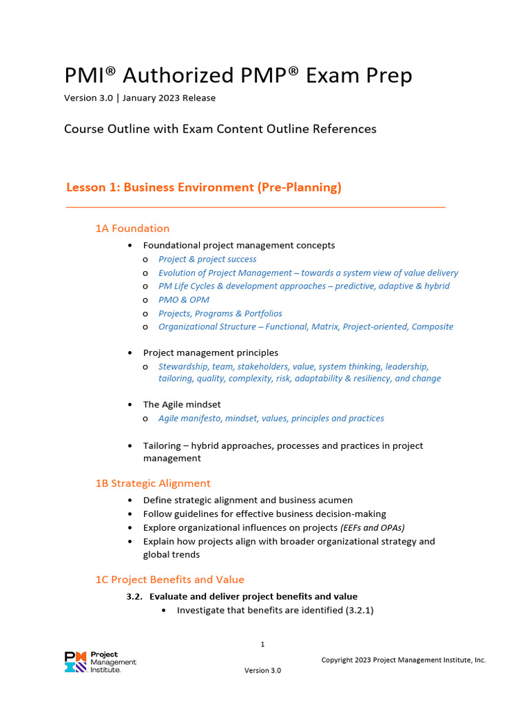 PMP Exam Prep 3.2 Course Outline With ECO 2023 | PDF | Project ...
