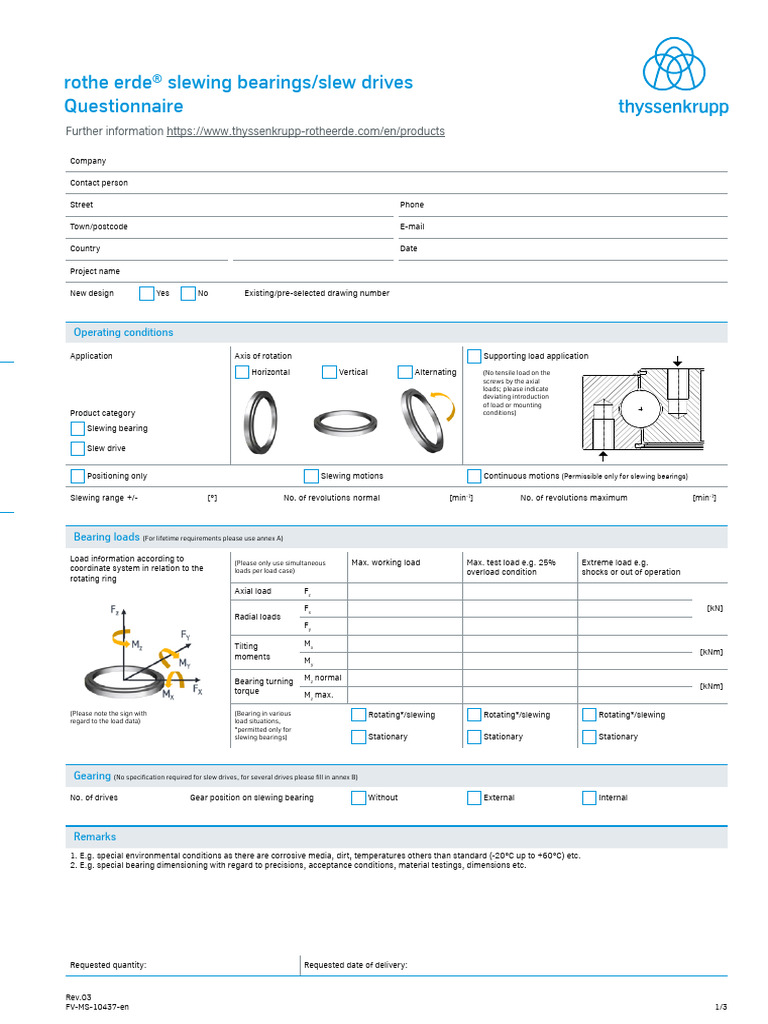 FV-MS-10437 Slewing-Bearings Slew-Drives Questionnaire EN 0521 | PDF ...