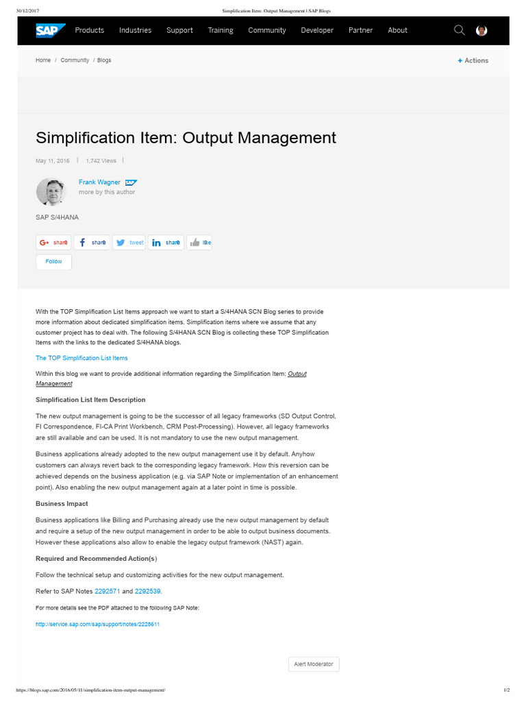 Simplification Item - Output Management - SAP Blogs | PDF | Software | Computing