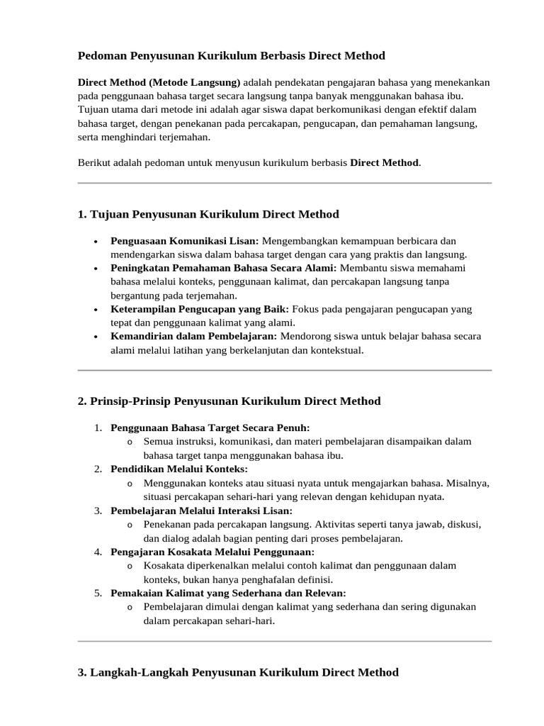 Pedoman Penyusunan Kurikulum Berbasis Direct Method | PDF