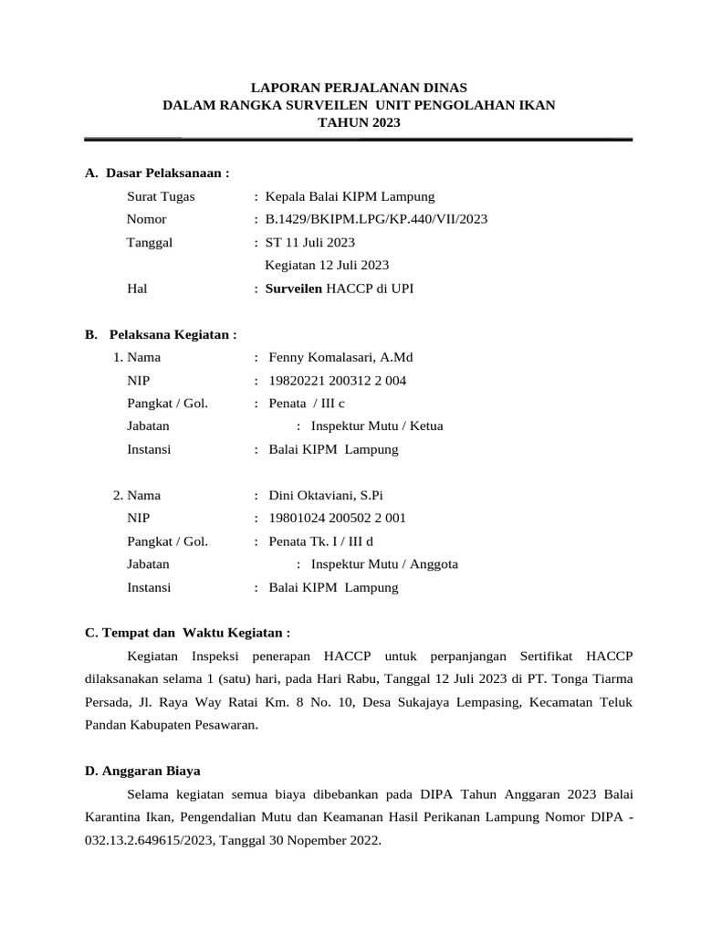 Lap Inspeksi TTP 2023 | PDF