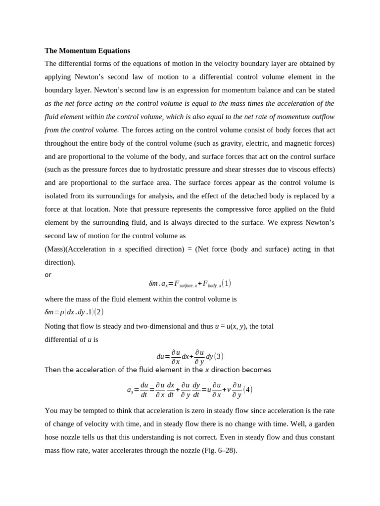 The Momentum Equations | PDF | Boundary Layer | Force